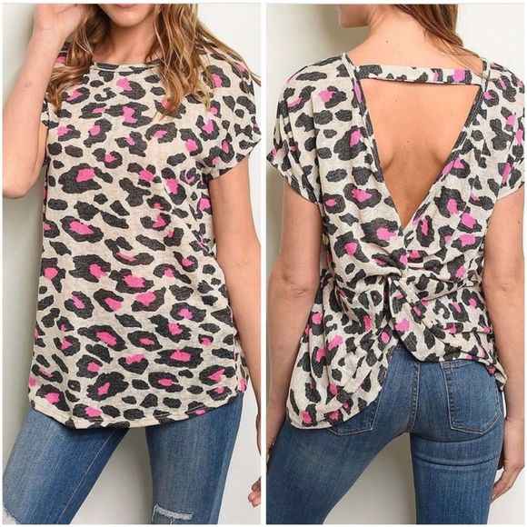 Tops | Hot Pink Leopard Back Twist Top | Poshmark